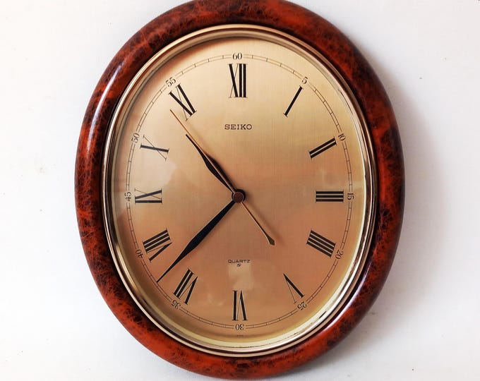 Vintage SEIKO 80s Design Wall Clock Oval Shaped Wall Clock Gold Number ...