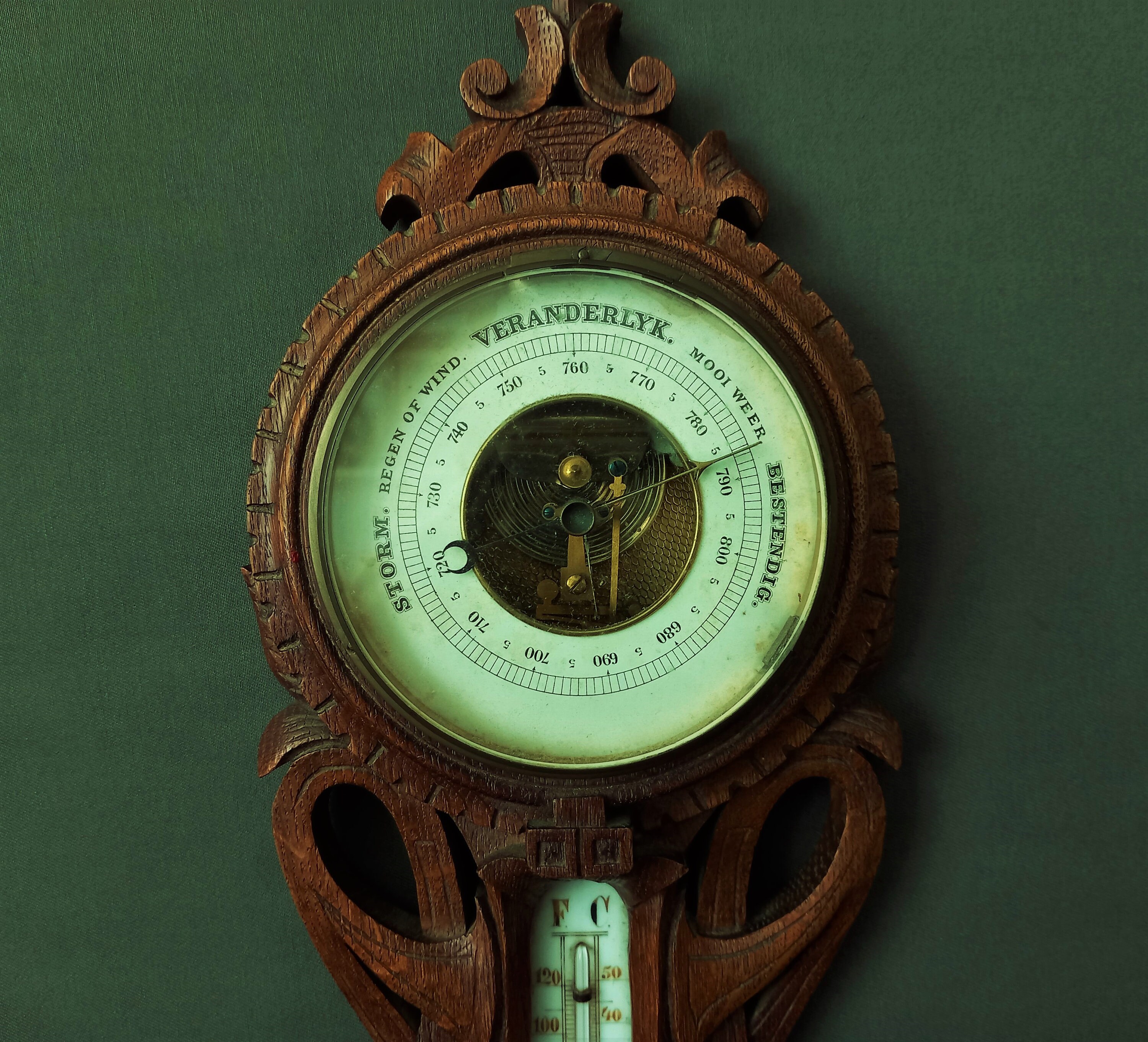 Antique Barometer Weather Station With Mercury Thermometer Wall ...