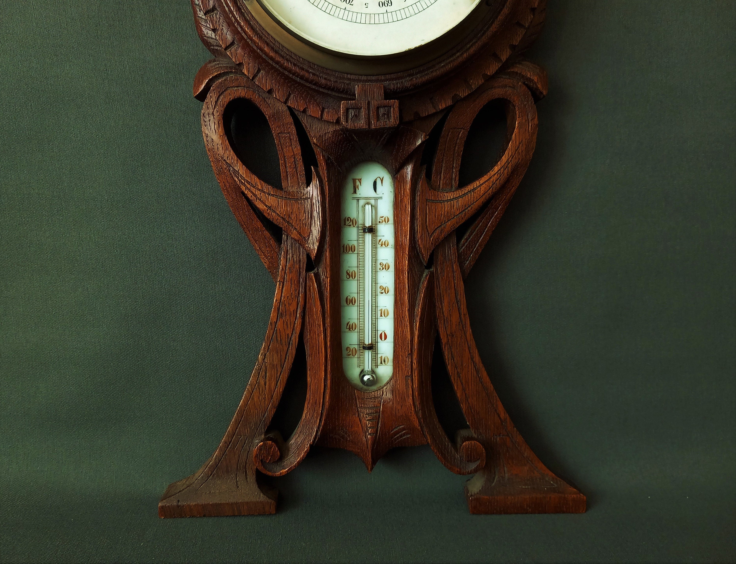 Antique Barometer Weather Station With Mercury Thermometer Wall ...