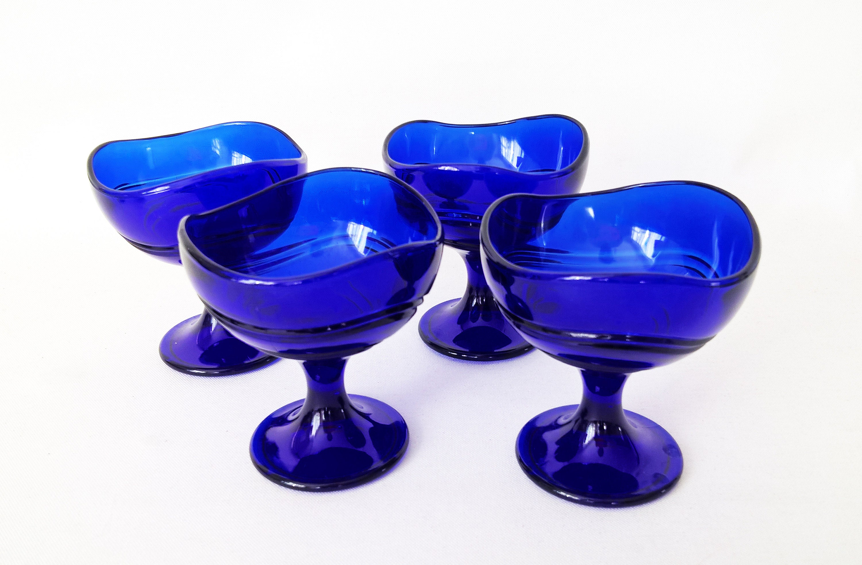Vier Vintage Kobalt Blauw Kleur Dessert Glazen Ijs Dessert - Etsy