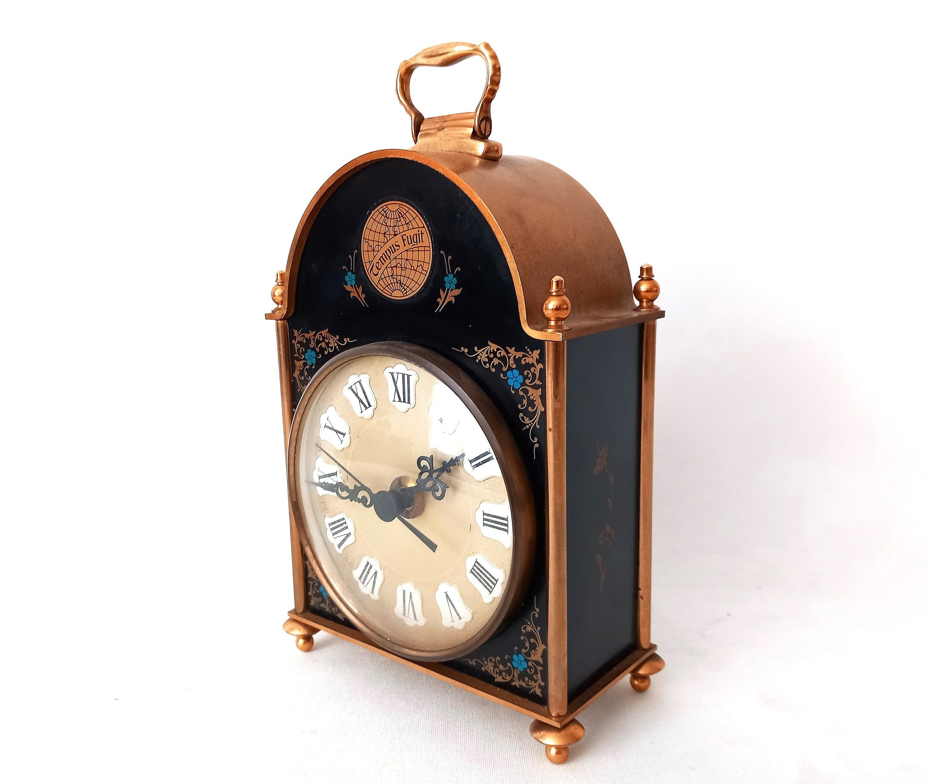 Vintage TEMPUS FUGIT Clock Gold-black Clock Roman Numerals Table Clock ...