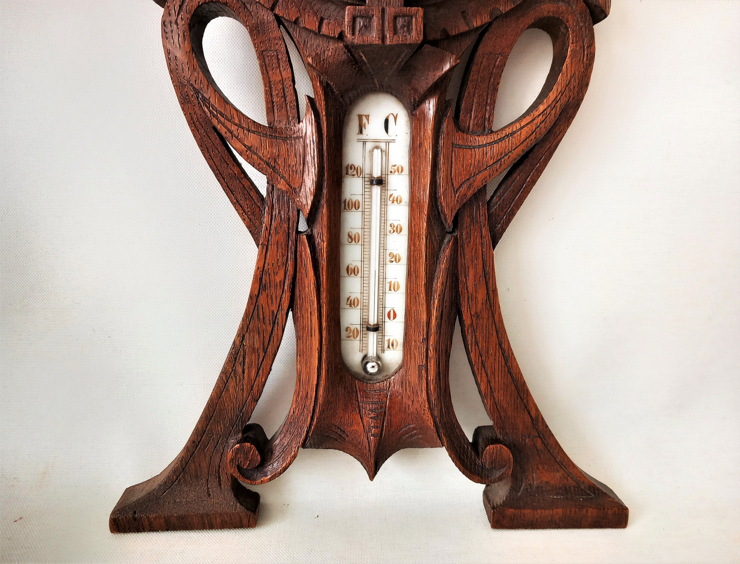 Antique Barometer Weather Station With Mercury Thermometer Wall ...