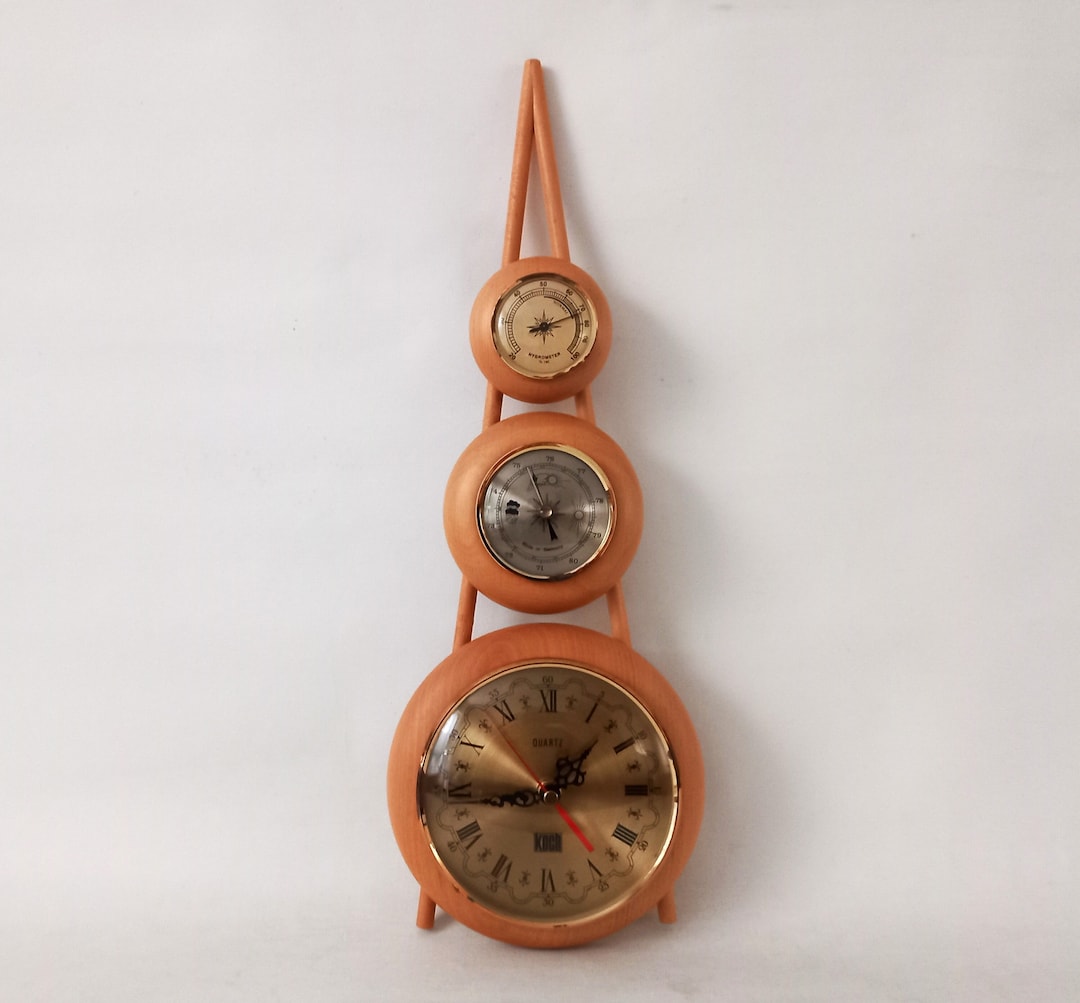 Vintage Wooden Clock Barometer Futuristic Style Wooden Barometer Karl ...