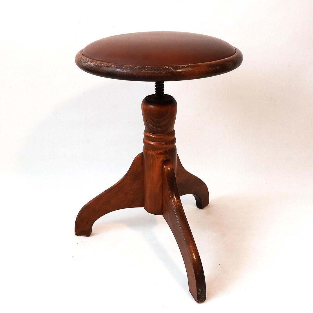 Vintage Piano Stool Solid Wood Stool Round Decorative Wooden Stool ...