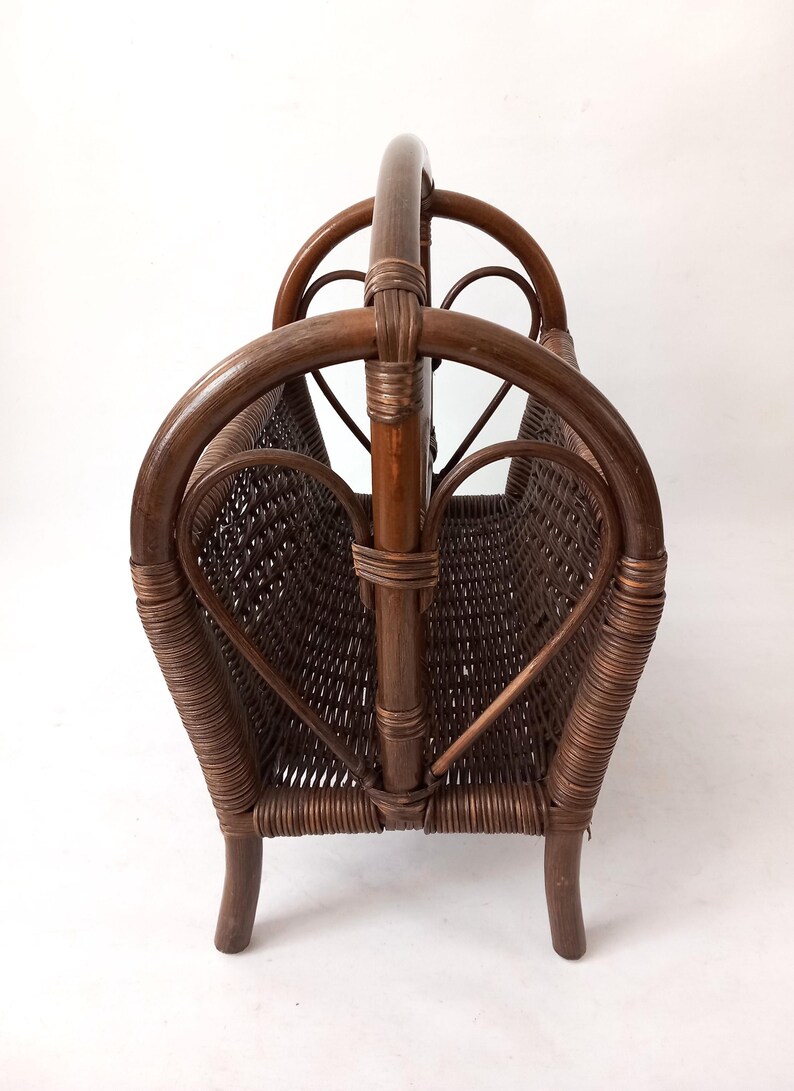 Vintage Bamboo Rattan Wicker Magazine Rack Magazine Rack LP Record ...