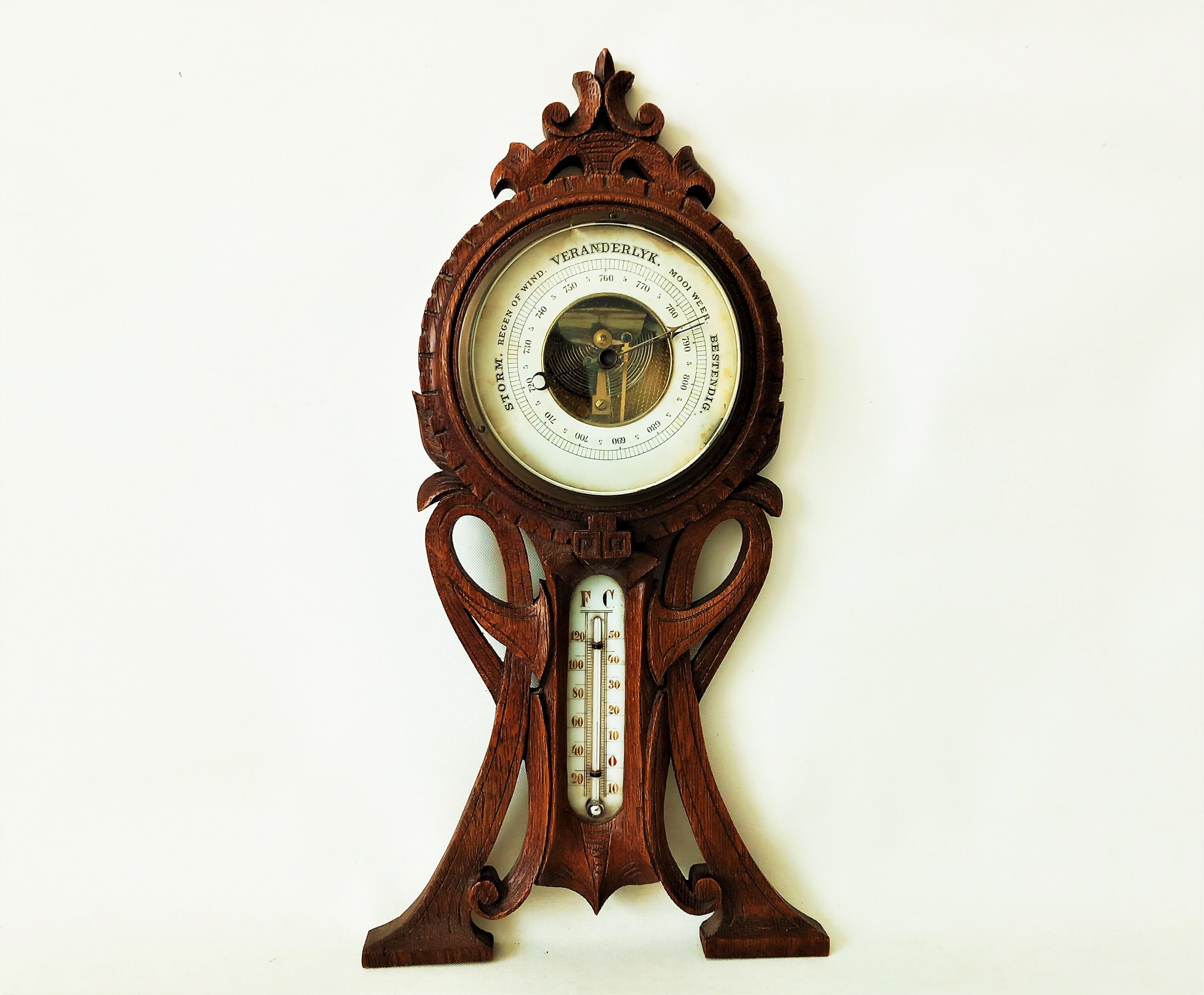 Antique Barometer Weather Station With Mercury Thermometer Wall ...