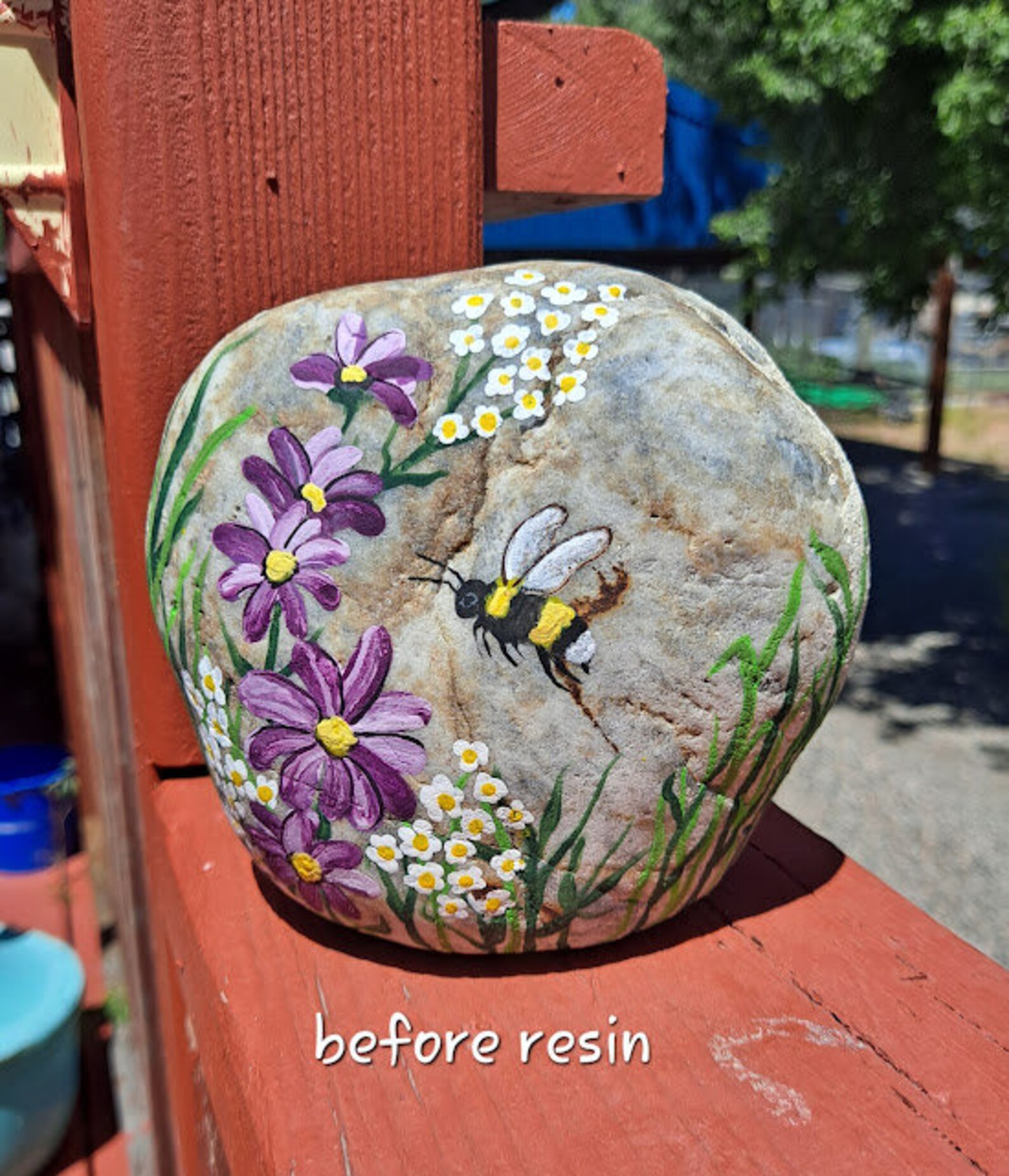 Bee in Flowers Painted Rock - Etsy