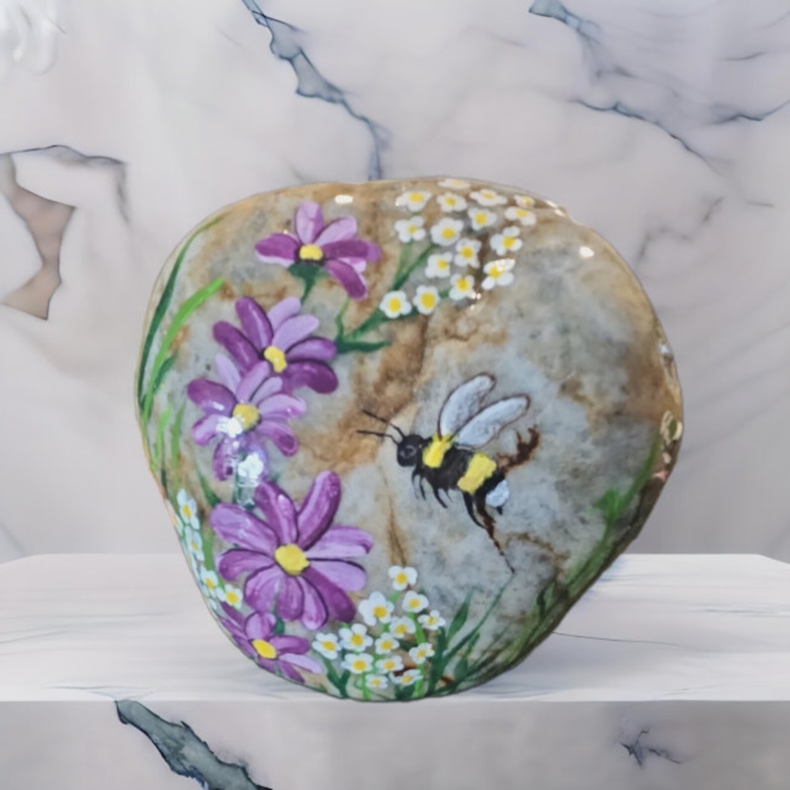 Bee in Flowers Painted Rock - Etsy
