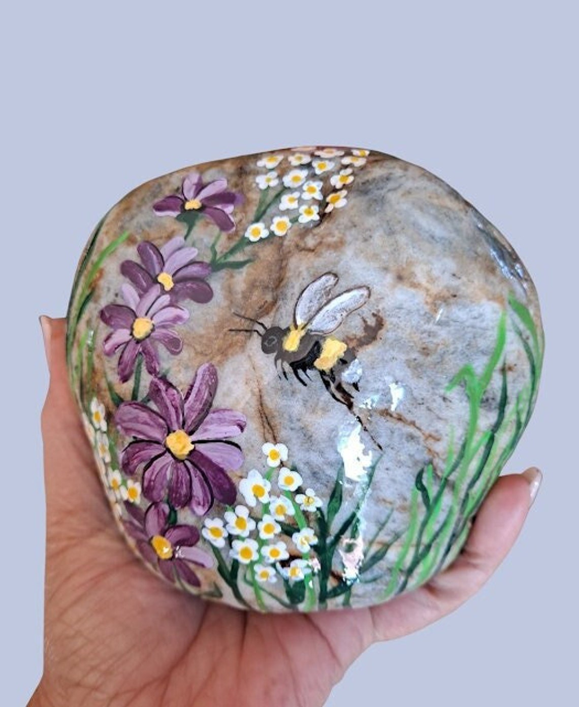 Bee in Flowers Painted Rock - Etsy