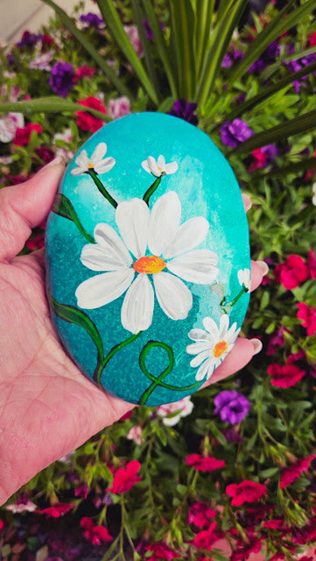 Daisies Over Sparkling Color Painted Rocks - Etsy