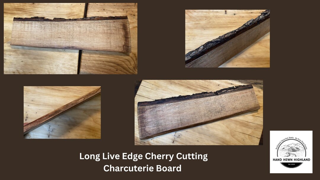 Long Bark on Cherry Wood Charcuterie Board Reclaimed Hand Hewn Highland ...