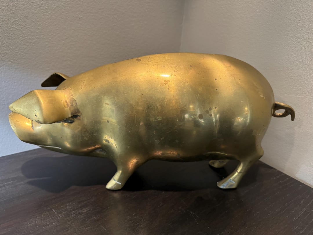 Vintage Solid Brass Large Piggy Bank, 1960s - Etsy