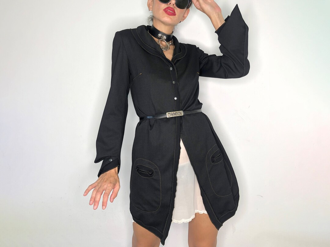 Cop Copine Asymmetric Jacket | Y2K Pinstriped Spring Coat ...