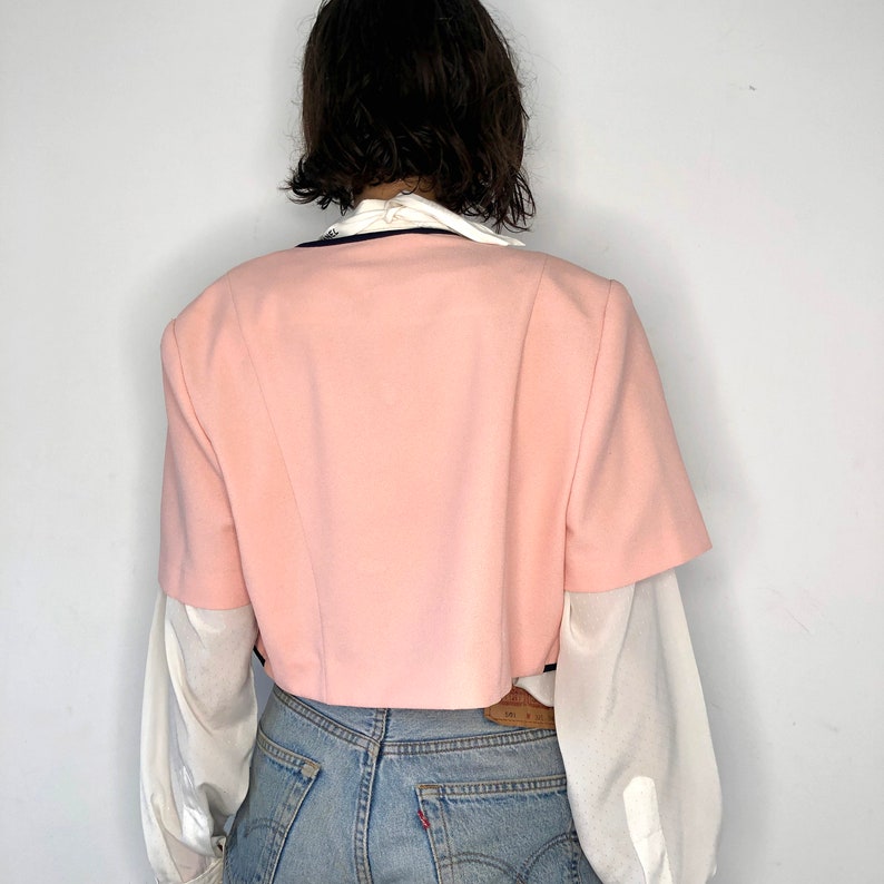 Vintage Cropped Jacket 90s Pink Bolero Jacket Trimmed - Etsy