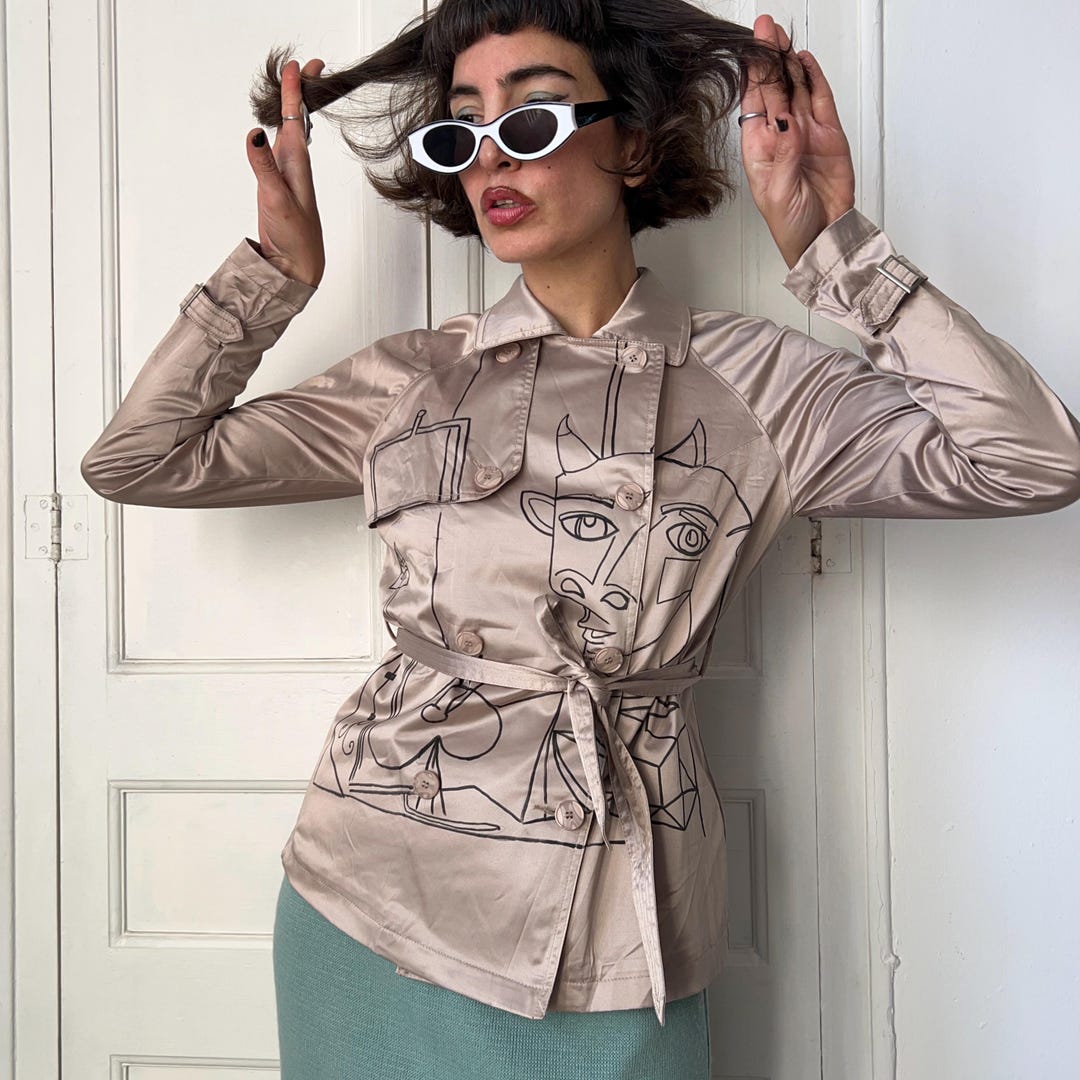 Hand Painted Picasso's Drawing Jacket, Custom Cubism Lightweight Gold ...