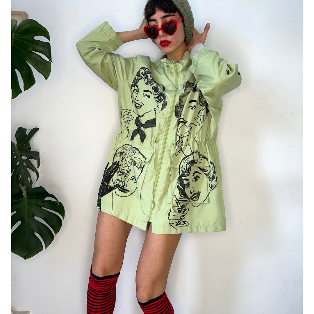 Hand Painted Custom Face Print Pop Art Jacket, 50s Illustration ...