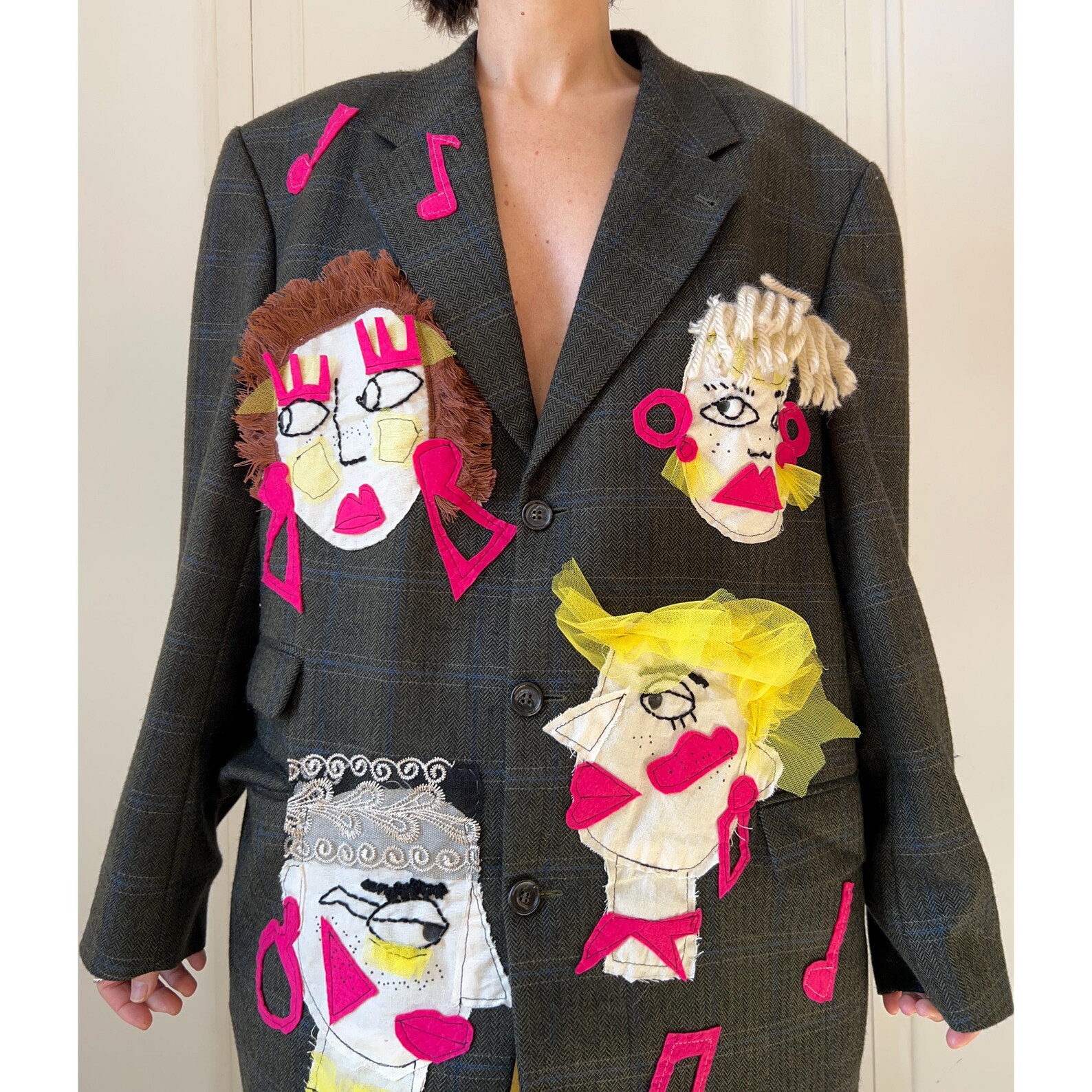 Oversized Art Patchwork Jacket With Musical Notes – OOAK Wool Blazer - Etsy