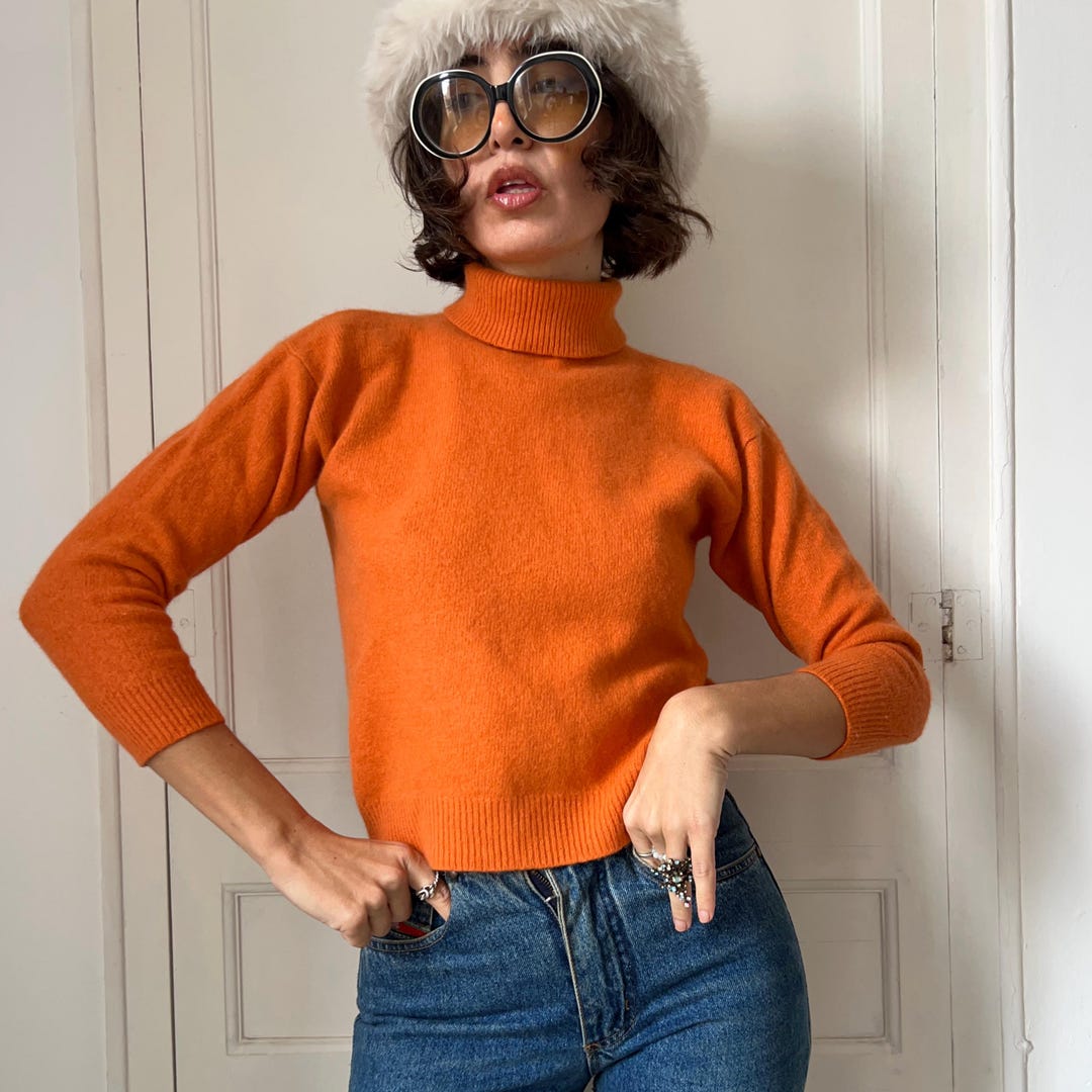 Vintage 70s on the Road Wool Angora Nylon Orange Turtleneck Sweater - Etsy