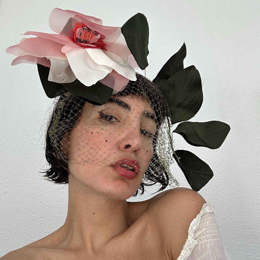 Magnolia Flower Fascinator With Veil: Runway Fashion Headband - Etsy