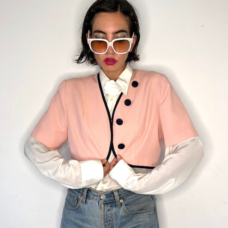 Vintage Cropped Jacket 90s Pink Bolero Jacket Trimmed - Etsy