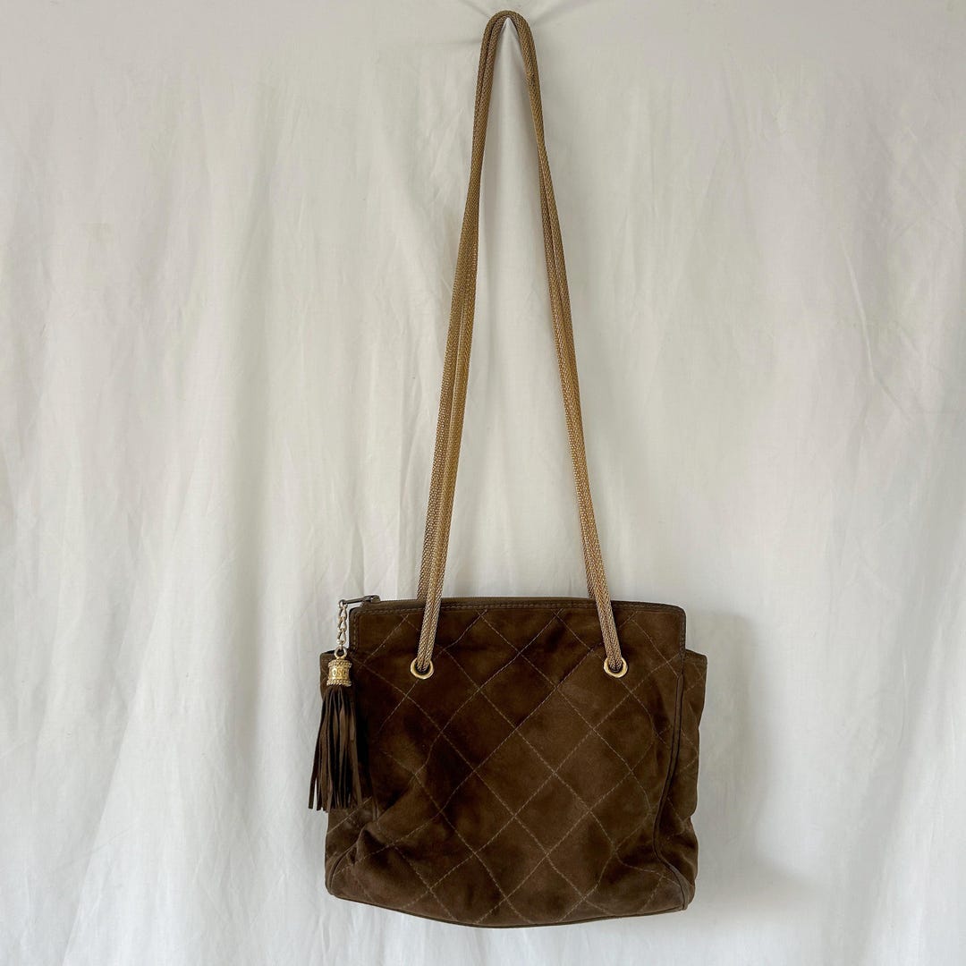 Vintage COSCI 80s Artisan Suede Brown Bag, Handmade in Italy Gold Chain ...