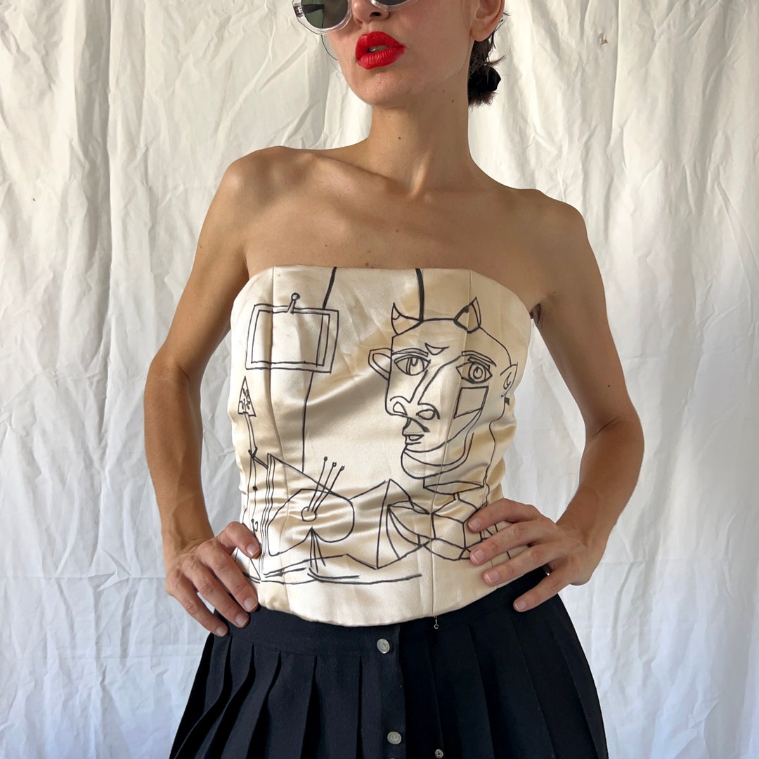 Hand Painted Picasso's Drawing Satin Corset, Cubism Wired Bustier ...