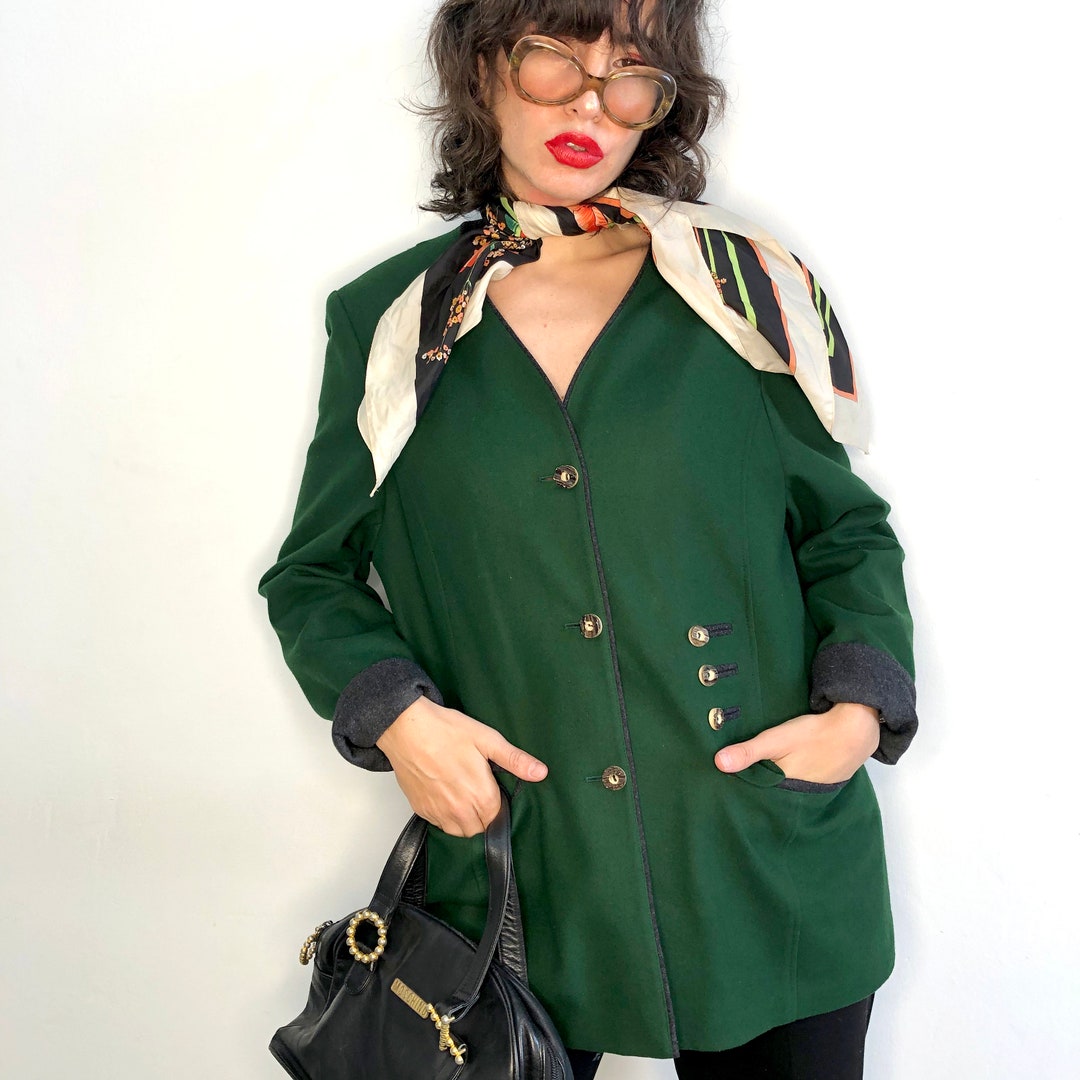 Vintage Green Wool Austrian Jacket Blazer, 90s Dirndl Tyrolean Folky ...