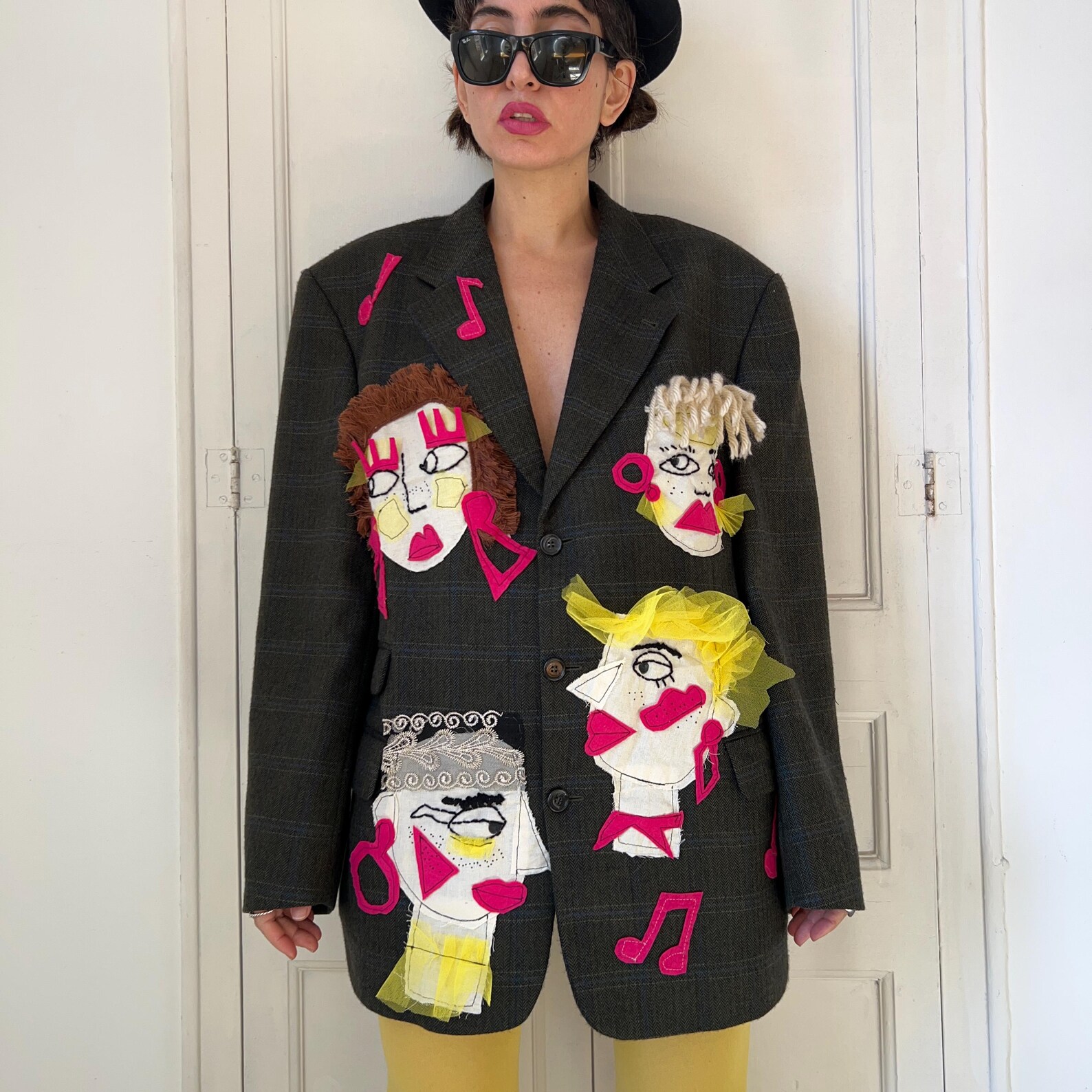 Oversized Art Patchwork Jacket With Musical Notes – OOAK Wool Blazer - Etsy