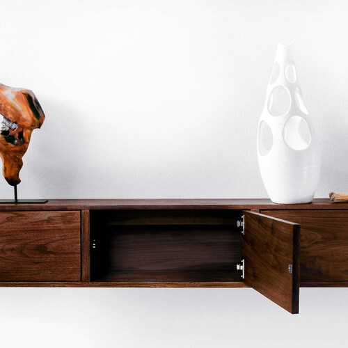 Solid Walnut Floating Media Console / Shelf / Bookshelf / TV - Etsy