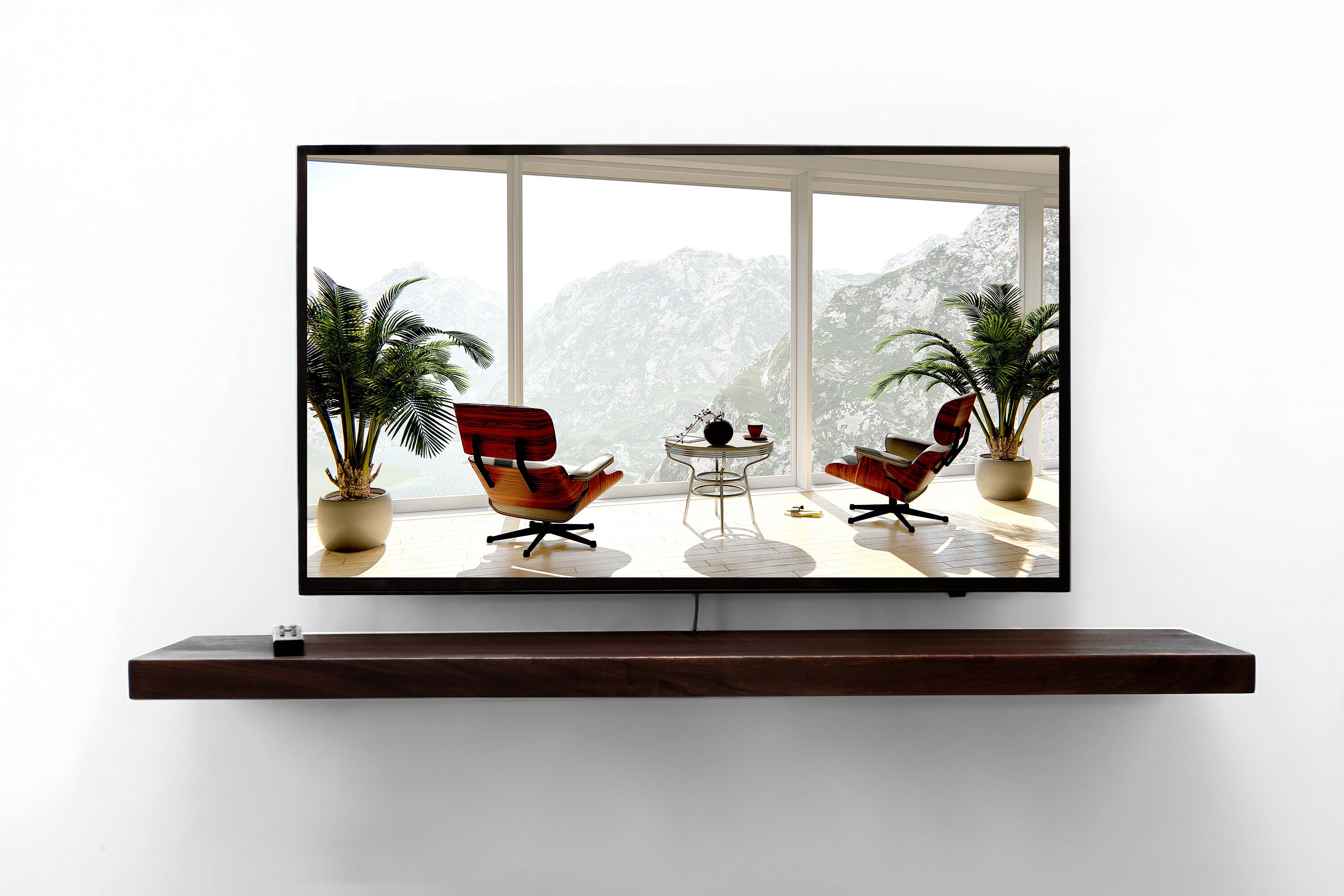 Floating Walnut Solid Wood TV Media Shelf With Optional Cable | Etsy