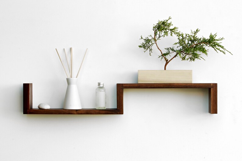 Two Tiered Solid Walnut "s" Shaped Floating Shelf - Etsy
