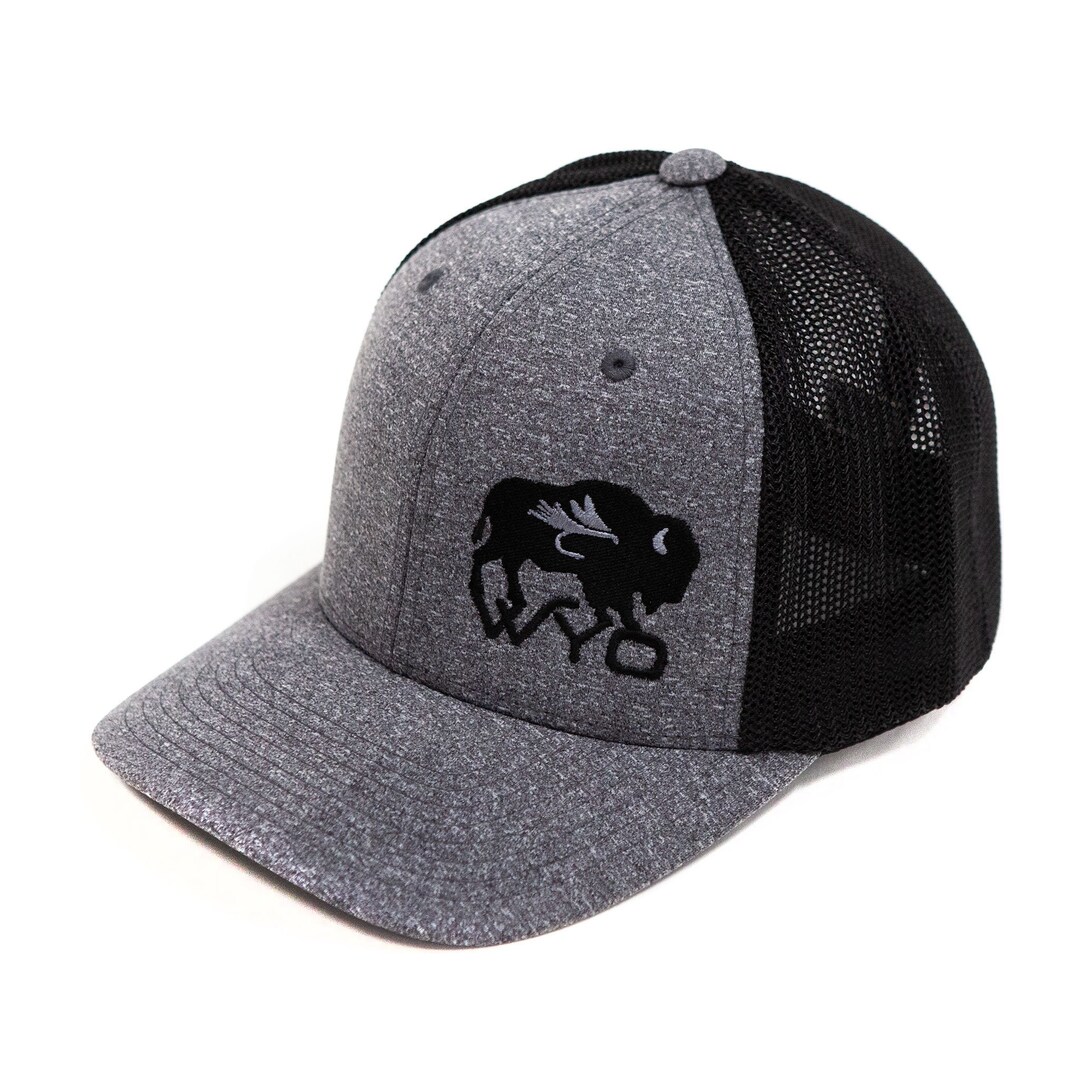 Wyo Fly Bison Flex-fit Mesh Hat - Gray/black - Etsy