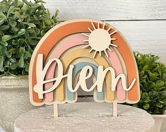 Sun ONE Cake Topper With Custom Name, First Birthday Decorations, 3D Wood Cake Topper, Sun Boho ...