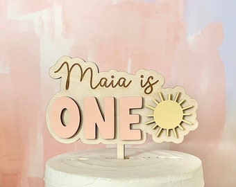 Sun ONE Cake Topper With Custom Name, First Birthday Decorations, 3D Wood Cake Topper, Sun Boho ...