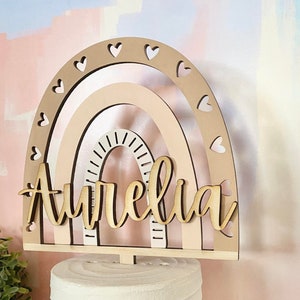 Boho Rainbow Cake Topper, Neutral Personalized Rainbow Cake Topper ...