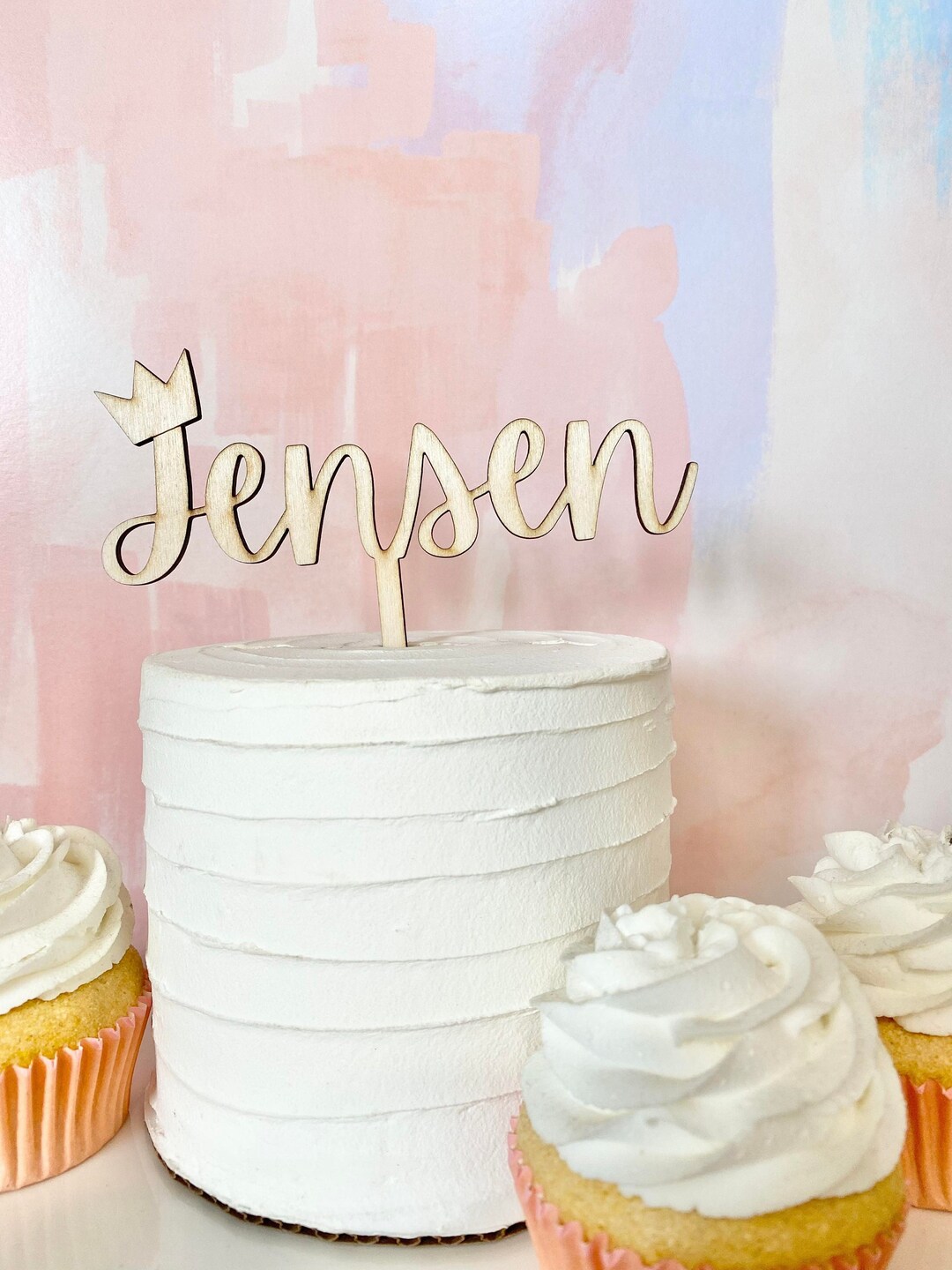 Wood Name Cake Topper With Crown, Custom Cake Topper, Birthday Cake ...