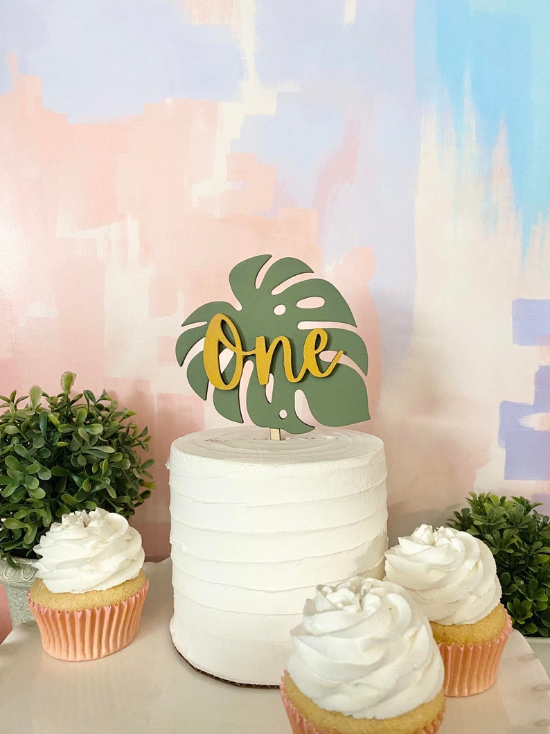 Monstera Leaf First Birthday Cake Topper: Wild One Jungle Decor - Etsy