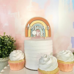 Sun ONE Rainbow Cake Topper With Custom Name, First Birthday Decorations, 3D Wood Cake Topper ...