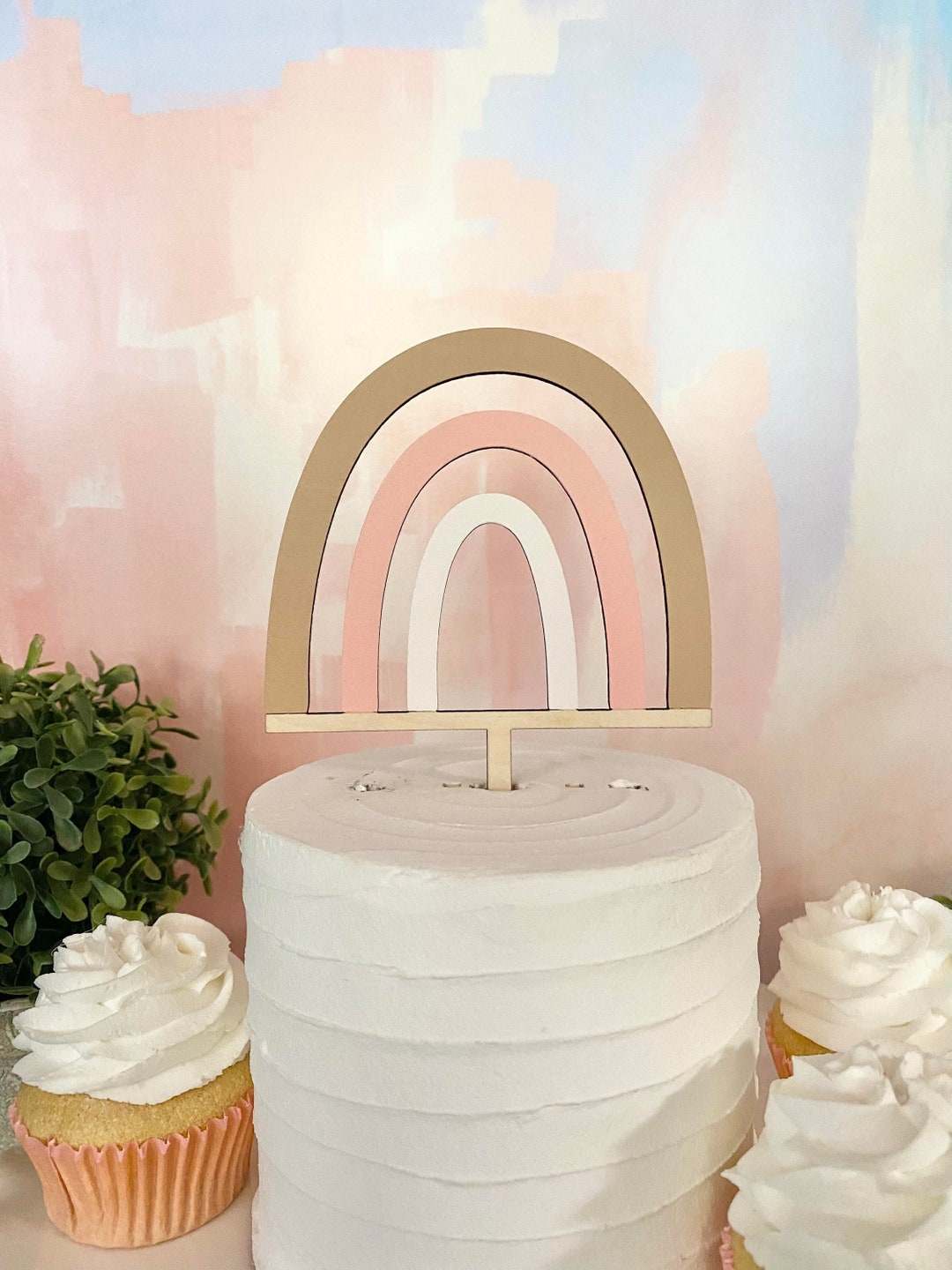 Boho Rainbow Cake Topper, Boho Cake Topper, Neutral Birthday Decor ...