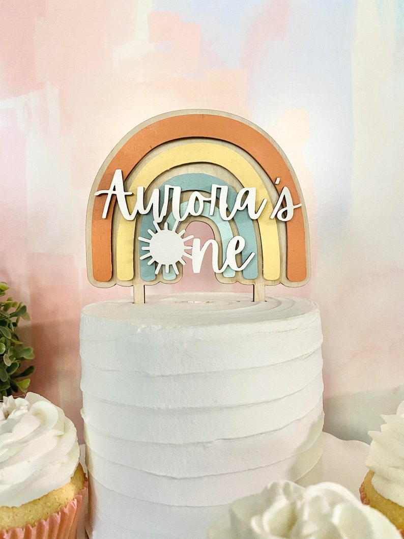 Sun ONE Rainbow Cake Topper With Custom Name First Birthday - Etsy