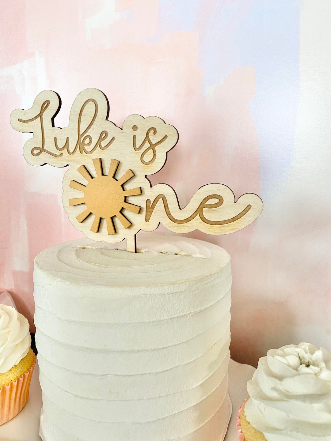 Sun ONE Cake Topper With Custom Name, First Birthday Decorations, 3D Wood Cake Topper, Sun Boho ...