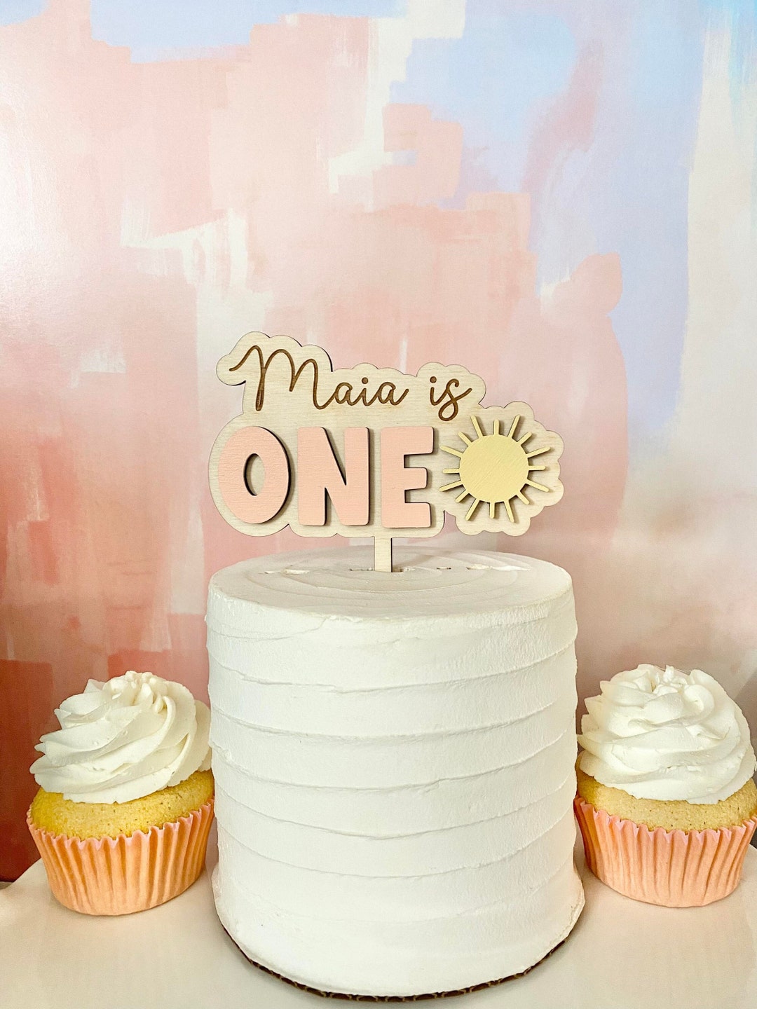 Sun ONE Cake Topper With Custom Name, First Birthday Decorations, 3D Wood Cake Topper, Sun Boho ...