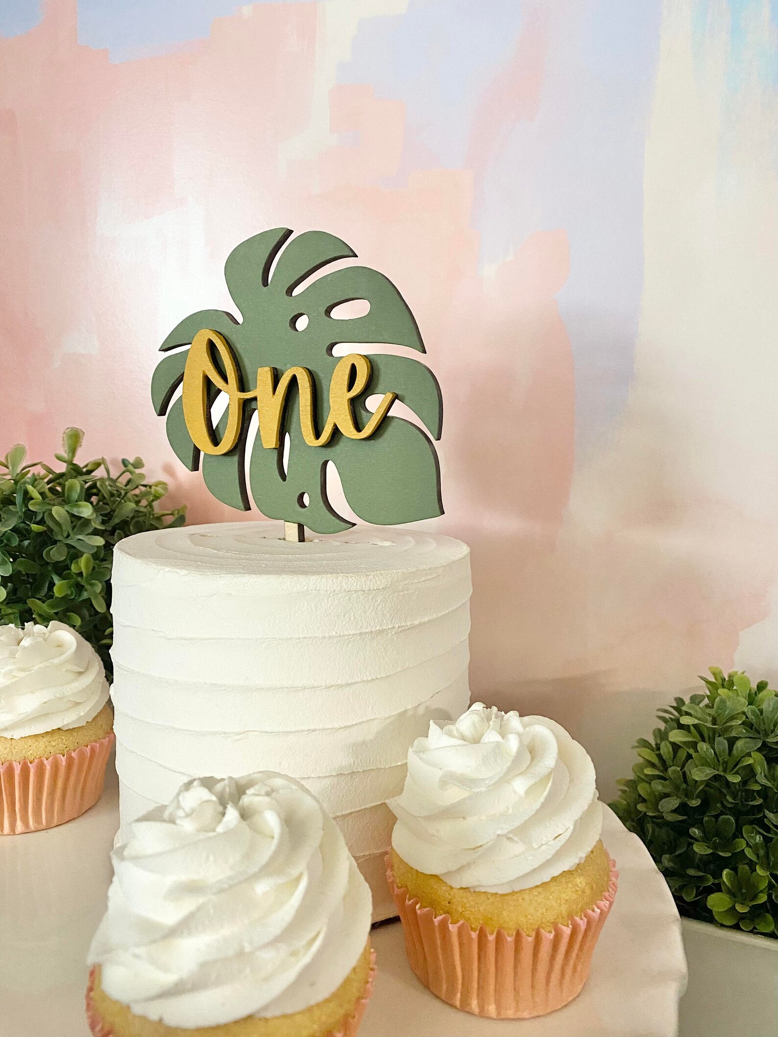 Monstera Leaf First Birthday Cake Topper: Wild One Jungle Decor - Etsy