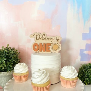Sun ONE Cake Topper With Custom Name, First Birthday Decorations, 3D Wood Cake Topper, Sun Boho ...