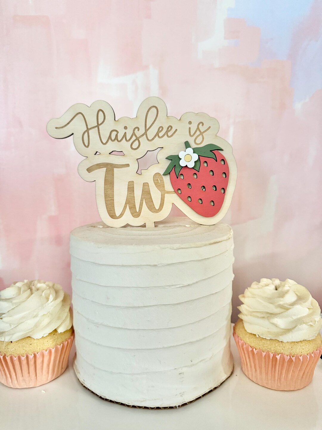 Two Sweet Strawberry Cake Topper: 2nd Birthday, Hand Painted Wood - Etsy