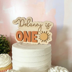 Sun ONE Cake Topper With Custom Name, First Birthday Decorations, 3D Wood Cake Topper, Sun Boho ...