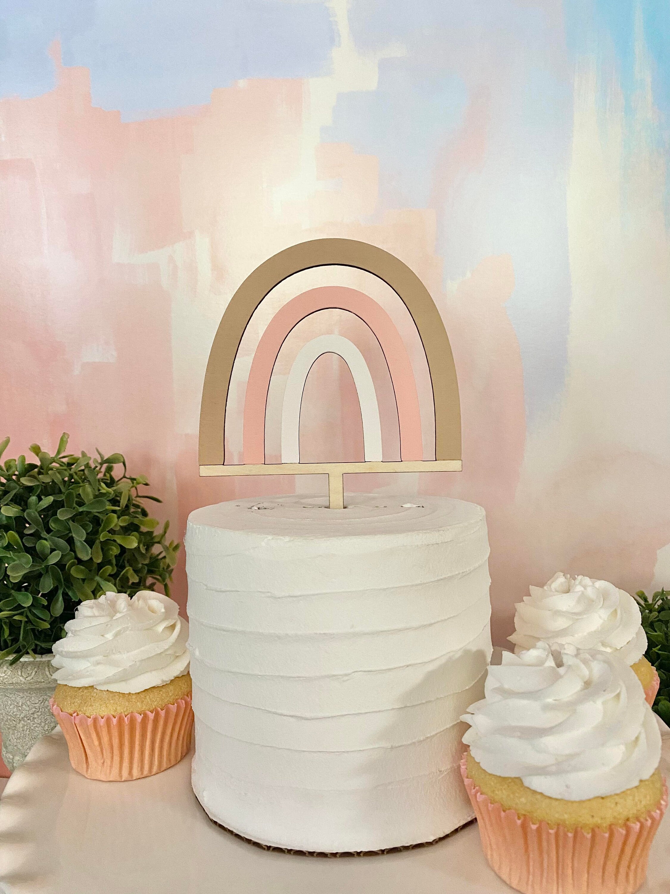 Boho Rainbow Cake Topper Boho Cake Topper Neutral Birthday - Etsy
