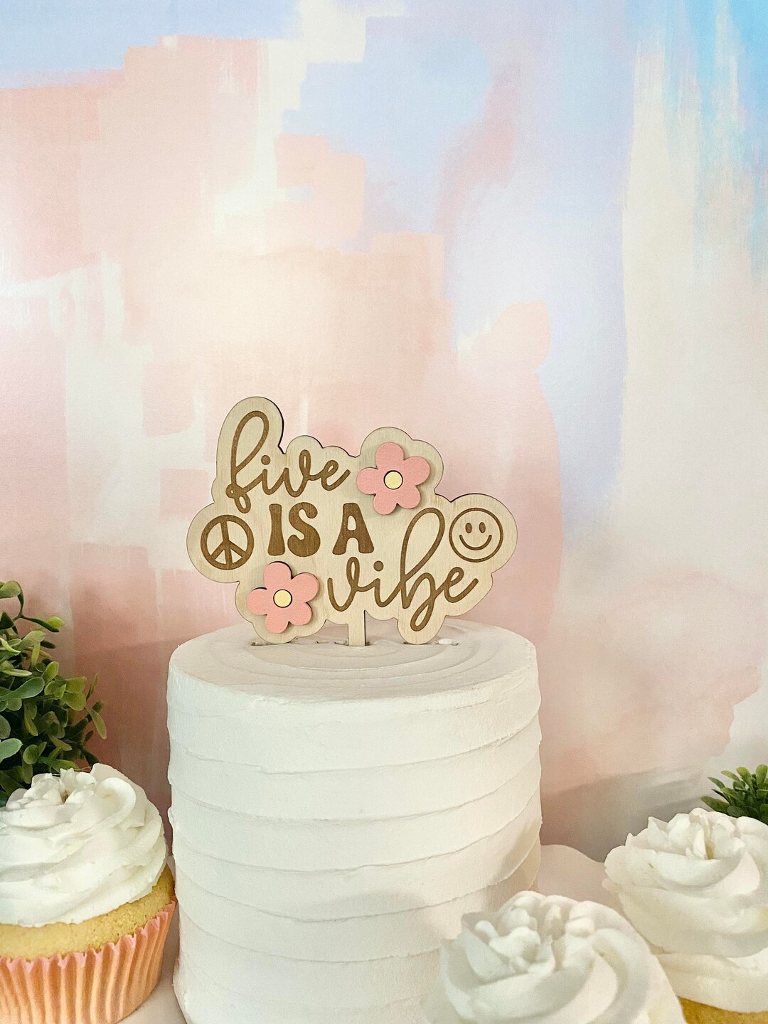 Five is a Vibe Cake Topper, 5th Birthday Decor, Boho Cake Topper, Groovy Cake Topper, Retro ...