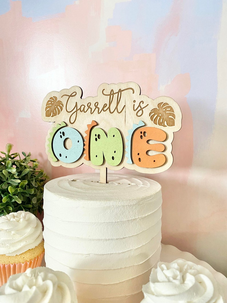 Dinosaur Cake Topper With Name 3D Wood Cake Topper - Etsy