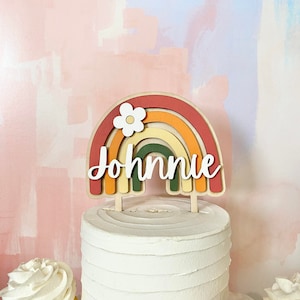 Daisy Rainbow Cake Topper With Custom Name, First Birthday Decorations ...